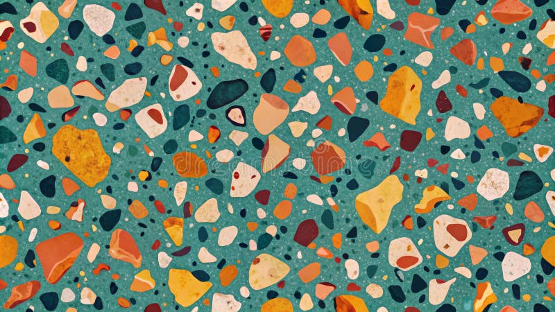 Abstract Teal Terrazzo Pattern with Multicolored Stone Chips ...