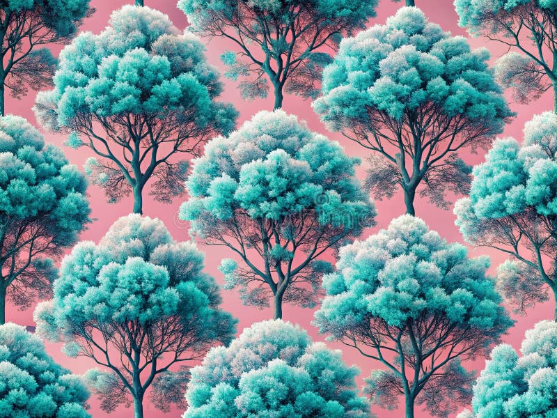 Abstract Teal Tree Pattern on a Pink Background a Digital Painting with ...