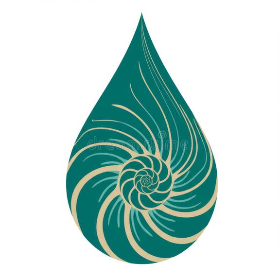Abstract Teal Water Drop Shape Featuring a Nautilus Shell Spiral Design ...