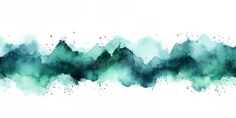 Abstract Teal Watercolor Landscape Green Mountain Range Nature ...
