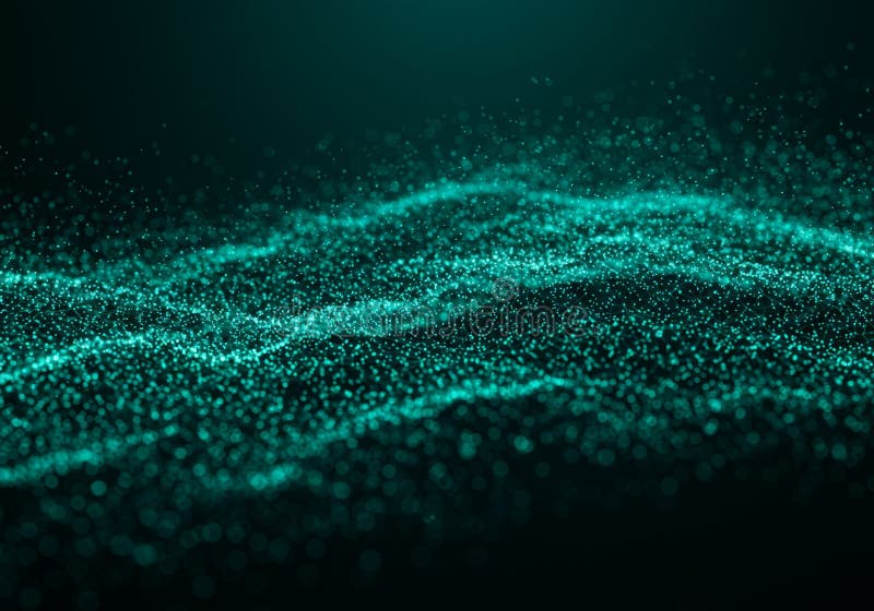 Abstract Teal Wave Formed by Glowing Particles on a Dark Background ...