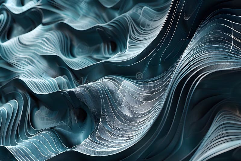 Abstract Teal Wave Forms, 3D Render of Flowing, Layered, Curving Lines and Patterns, Creating a ...