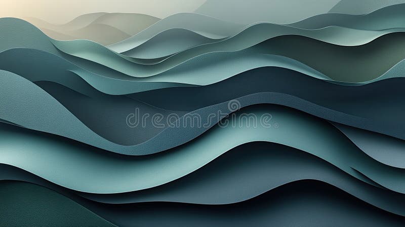Abstract Teal Waves Landscape, Sunrise Background, Design Stock ...