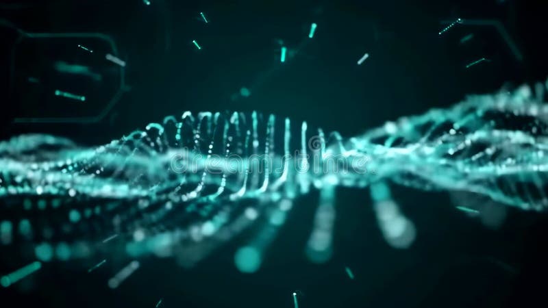 Abstract Teal Wavy Particle Stream on Dark Background with Blurred ...