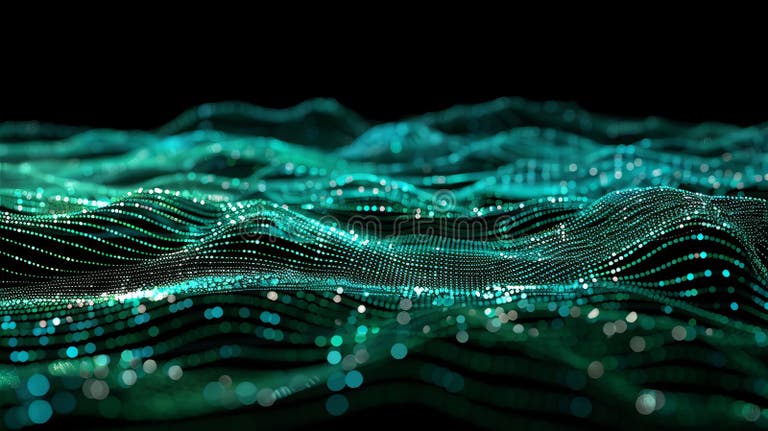 Abstract Teal Wavy Pattern Background, Dots, Lines, Particles ...