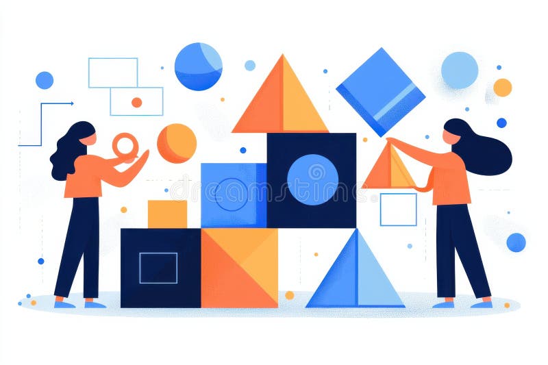 Abstract Teamwork Illustration Featuring Geometric Shapes Vibrant ...