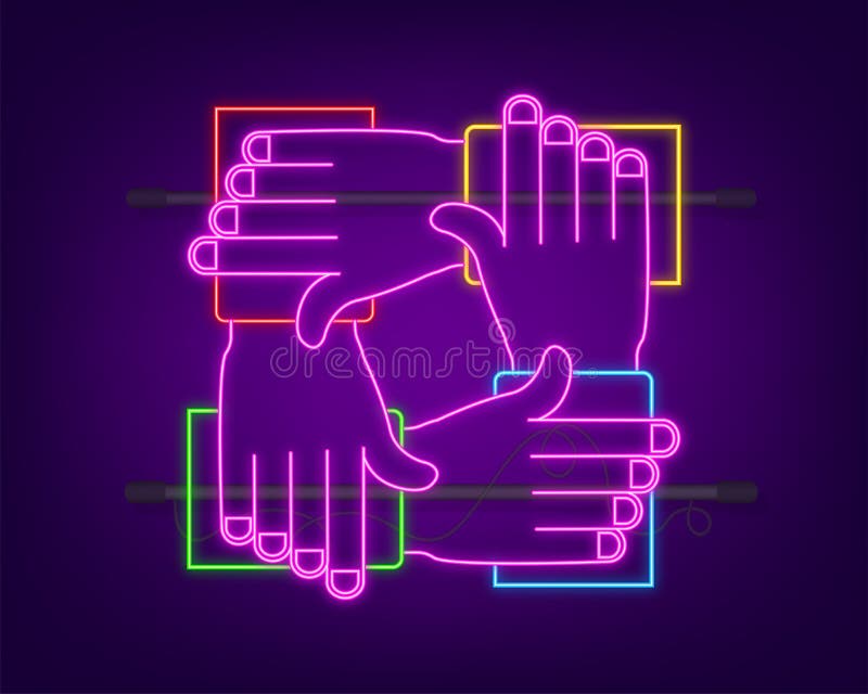 Abstract Teamwork Neon Hands Sign for Concept Design. Business Concept ...