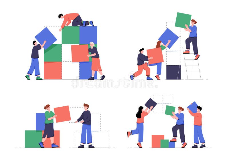 Abstract Teamwork Process Set Stock Vector - Illustration of businessman, flat: 268778949