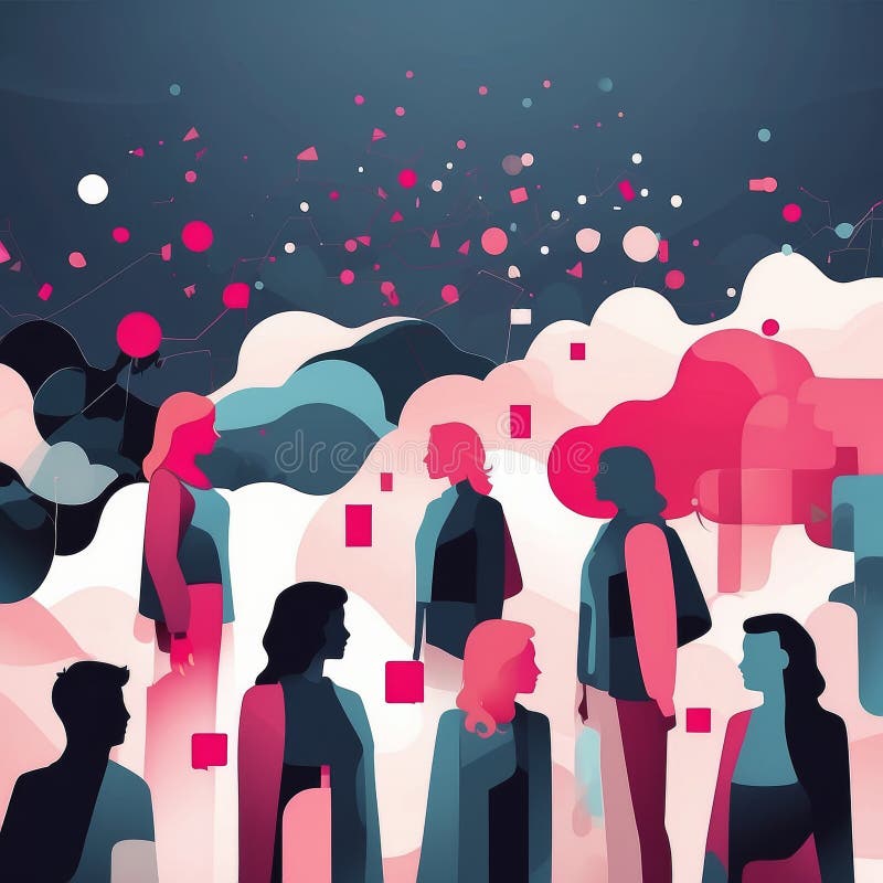 Abstract Teamwork Vector with Simplified Silhouettes and Translucent ...