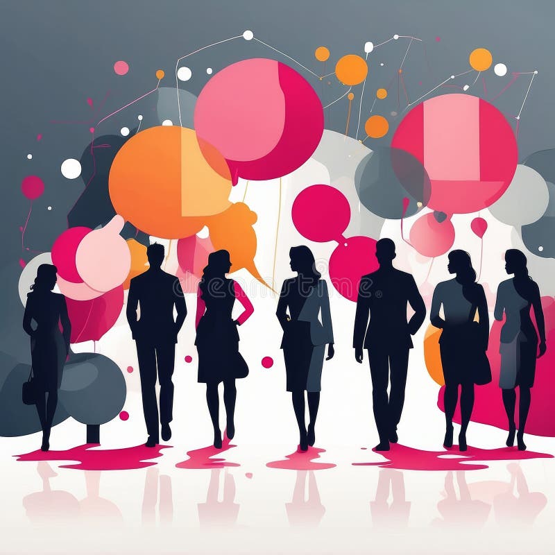 Abstract Teamwork Vector with Simplified Silhouettes and Translucent ...