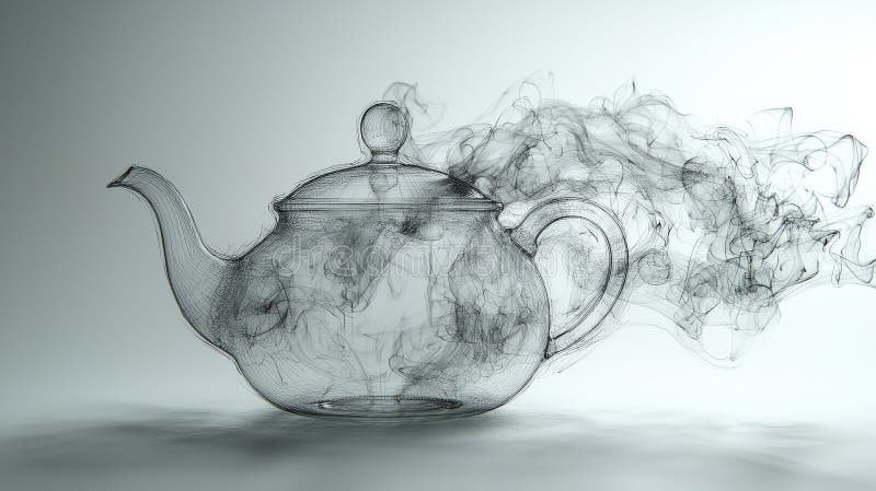 Abstract Teapot with Smoke Effect in Transparent Wireframe Style ...