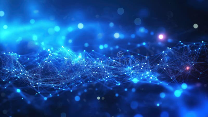 Abstract Tech Background with Blue Glowing Particles, Lines. Intricate ...