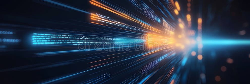 Abstract Tech Background, Blue and Orange Lights, Blur, Data Stream ...