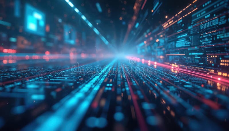 Abstract Tech Background with Blue and Red Glowing Lines. Futuristic Digital Design with Data ...