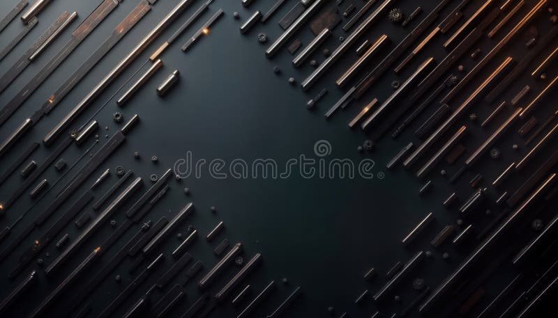 Abstract Tech Background with Diagonal Lines. Metal Elements, Glowing ...
