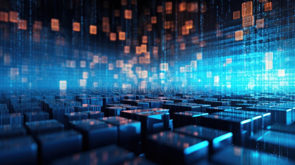Abstract Tech Background with Digital Technology Cube and Binary Code AI Generated Stock ...