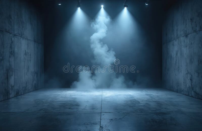Abstract Tech Background with Empty Dark Blue Concrete Floor, Smoke ...