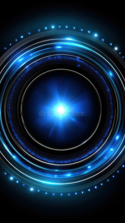 Abstract Tech Background Glowing Blue Light Concentric Rings Futuristic ...