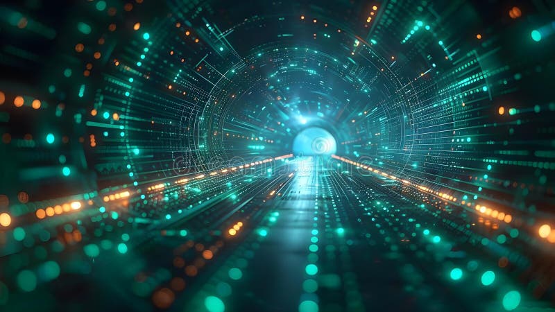 Abstract Tech Background with Green and Blue Light Effects Data Lines ...