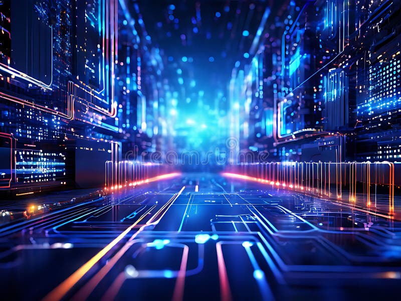 Abstract Tech Background with Illuminated Fiber Optic Connections ...