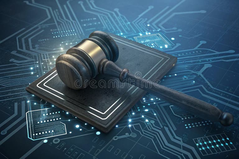 Abstract Tech Background with a Judge Gavel, Blending Justice with ...