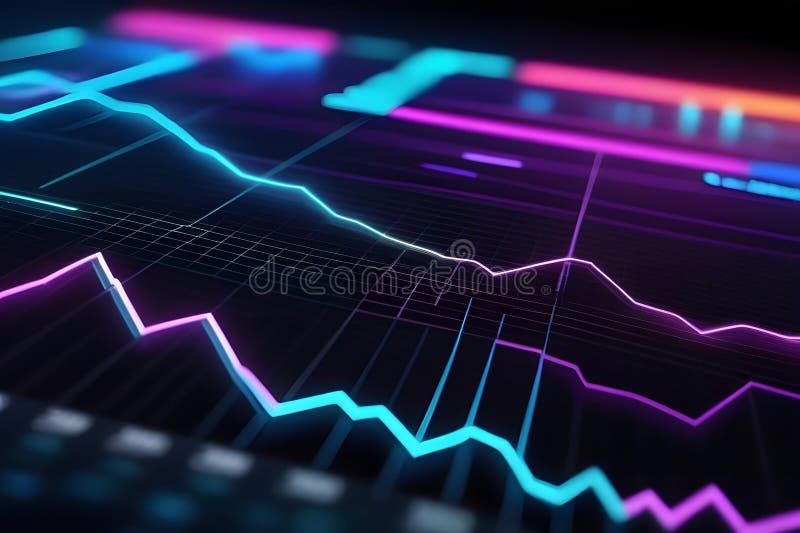 Abstract Tech Background with Neon Lights, Circuit Board Grid, Data ...