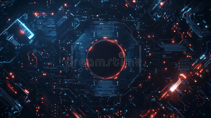 Abstract Tech Background with Neon-lit Circuit Boards, Wires, and ...