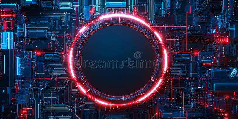 Abstract Tech Background with Neon-lit Circuit Boards, Wires, and ...
