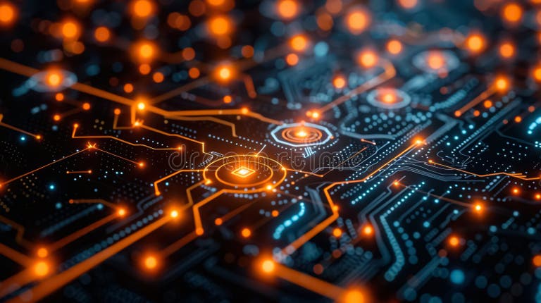 Abstract Tech Background, Quantum Computing Network System and Electronic Global Intelligence ...