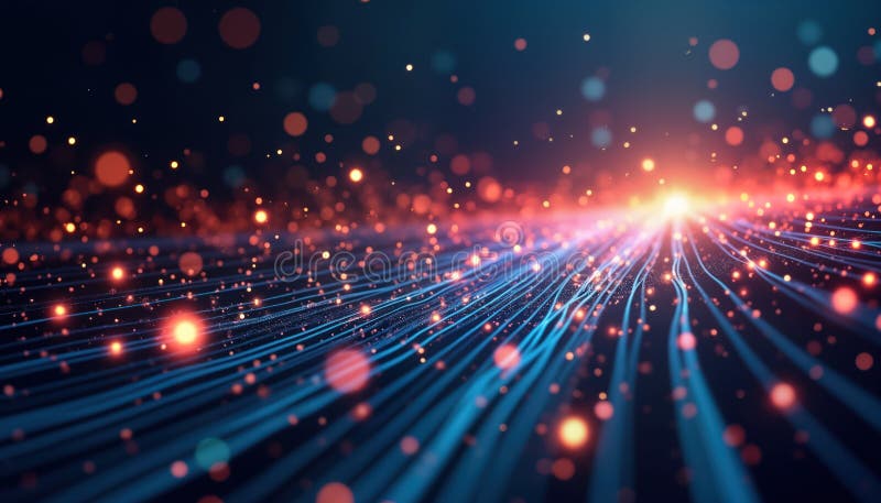 Abstract Tech Background Shows Data Transfer in Network. Glowing Lines ...