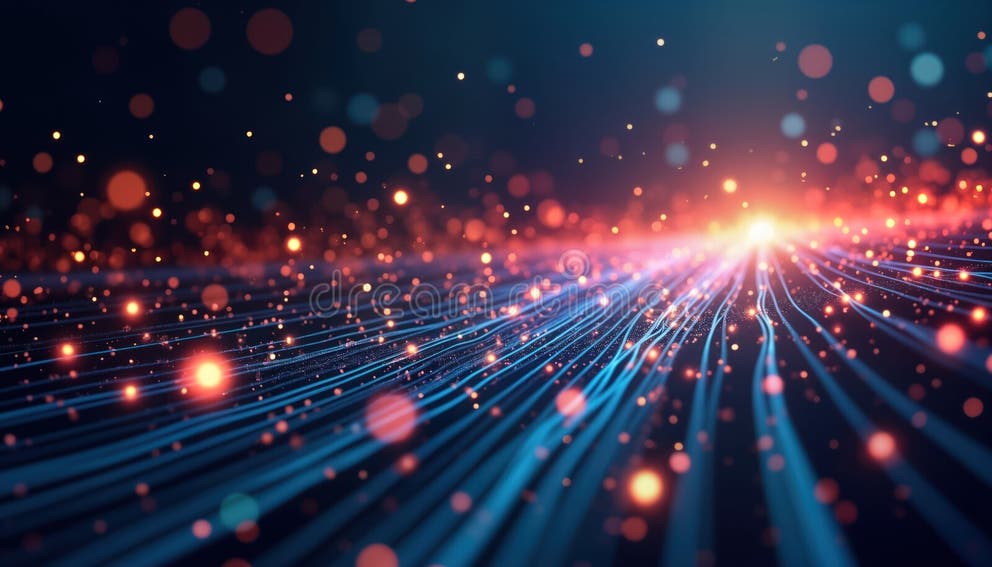 Abstract Tech Background Shows Data Transfer in Network. Glowing Lines ...