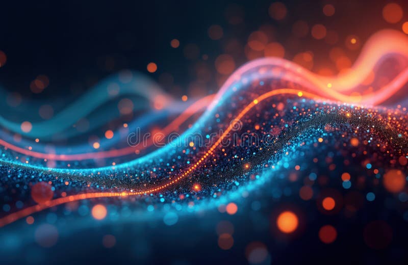 Abstract Tech Background Shows Vibrant Light Particles, Waves. Dynamic ...