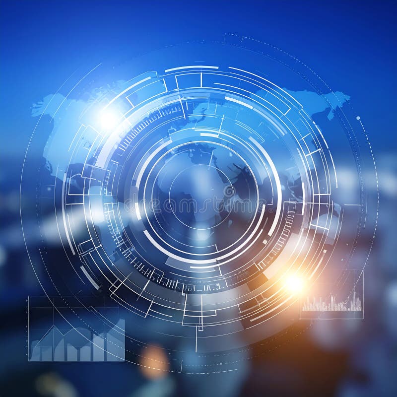 Abstract Tech Background with a World Map and Circular Design Elements ...