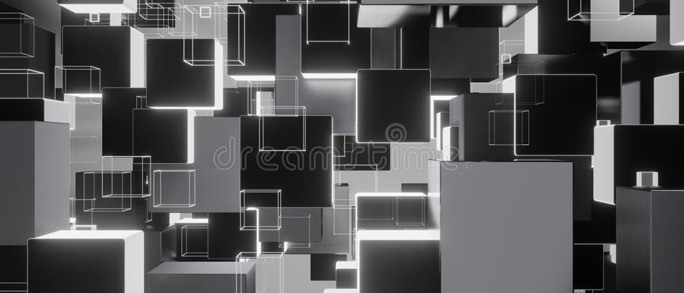 Abstract Tech Banner Background 3D Rendering Stock Illustration ...