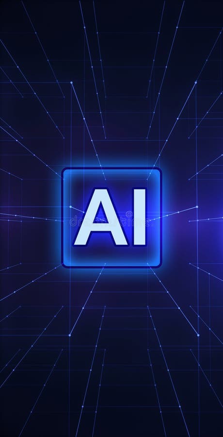 Abstract Tech Blocks with Artificial Intelligence on Blue Background ...