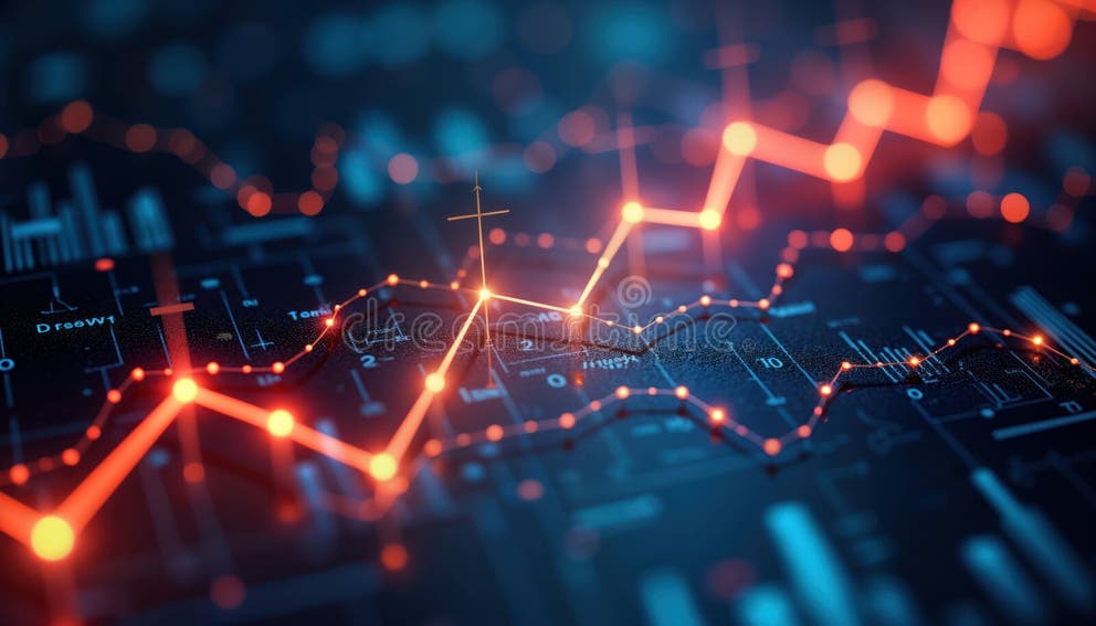 Abstract Tech Chart Shows Upward Trend. Colorful Lines, Points ...