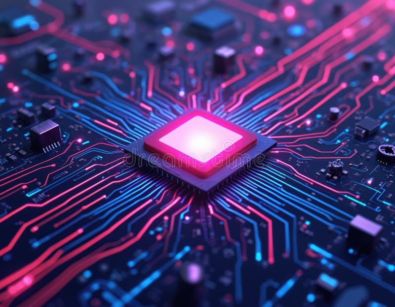 Abstract Tech Circuit Board Illustration Featuring Central Square ...