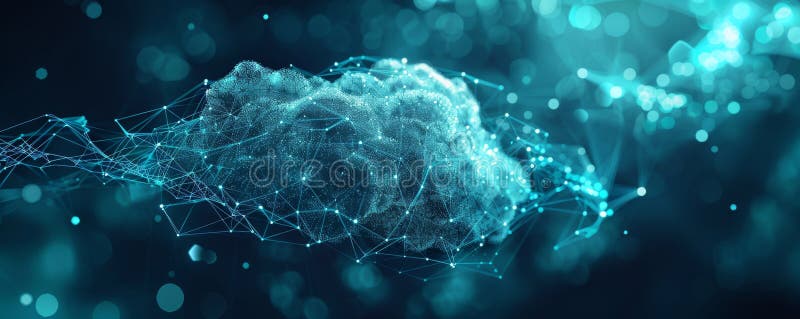 Abstract Tech Cloud Glowing Connections Cyber Data Theme Dark Blue ...