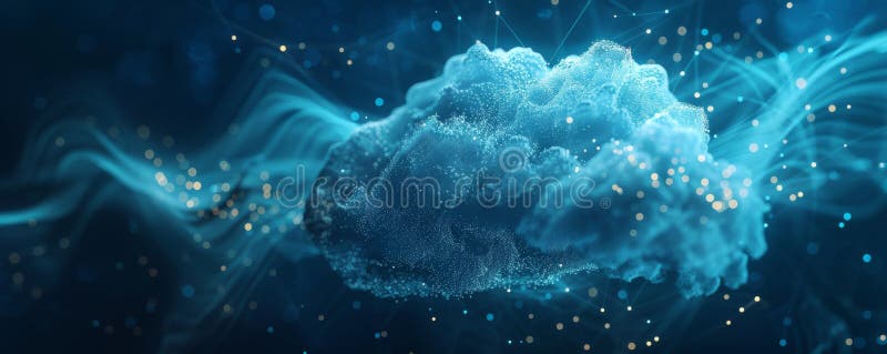 Abstract Tech Cloud Glowing Connections Cyber Data Theme Dark Blue ...