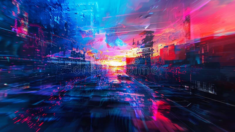 Abstract Tech Cyberspace Background with Digital Landscapes and Virtual ...