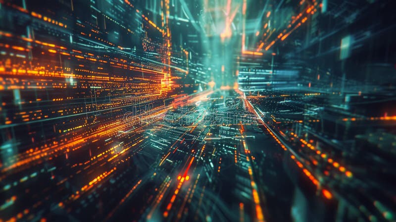 Abstract Tech Cyberspace Background with Digital Landscapes and Virtual ...