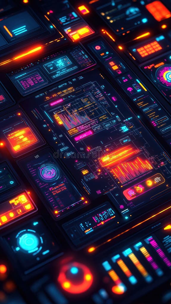 Abstract Tech Design Concept Shows Various Screens with Colorful ...
