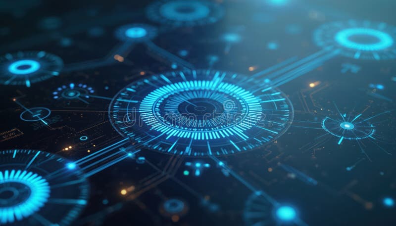 Abstract Tech Design with Glowing Blue Circular Patterns. Modern ...