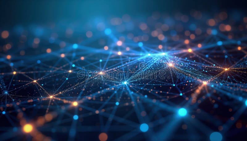 Abstract Tech Design Shows Illuminated Fiber Optic Connections. Complex ...