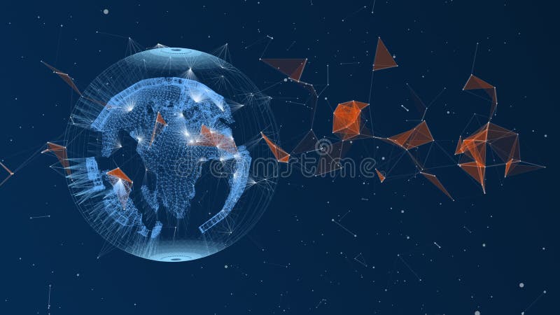 Tech Earth Globalization in 3d Animation. Global Business Dots on ...