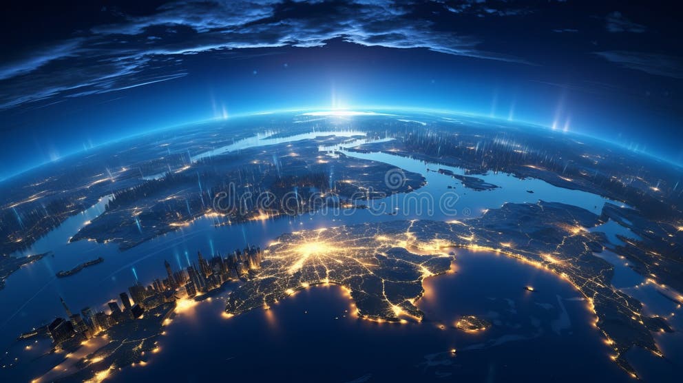 Abstract Tech Earth Globalization in 3d Motion Graphic. Networking on ...