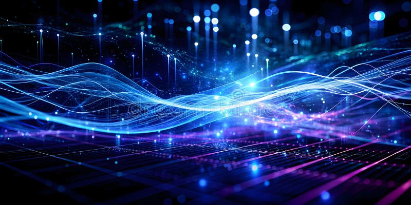 Abstract Tech Energy Flow on Dark Blue and Purple Stock Illustration ...