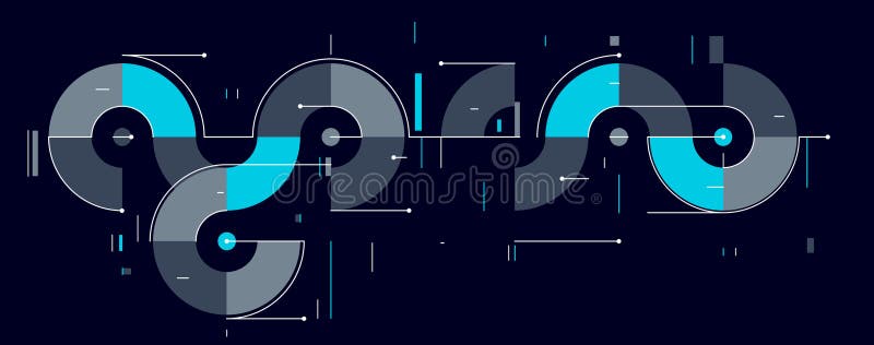 Abstract Tech Engineering Draft Vector Background Over Dark, Mechanical ...