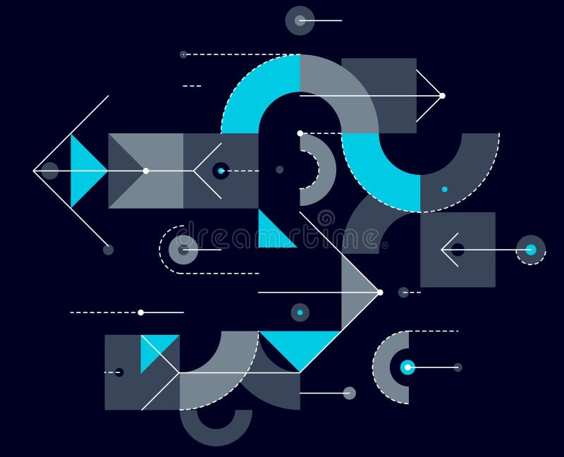 Abstract Tech Engineering Draft Vector Background Over Dark, Mechanical ...