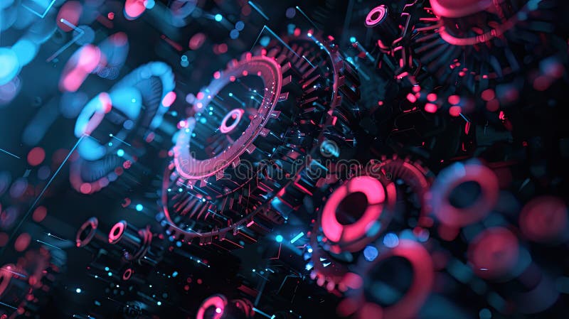 Abstract Tech Gears Spinning in a Digital Universe Stock Illustration ...